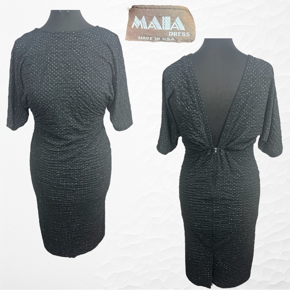Maia | Dresses | Volup Fit Vintage 9s Black With Gold Glitter Dots Crinkle Low Back Maia Dress ...